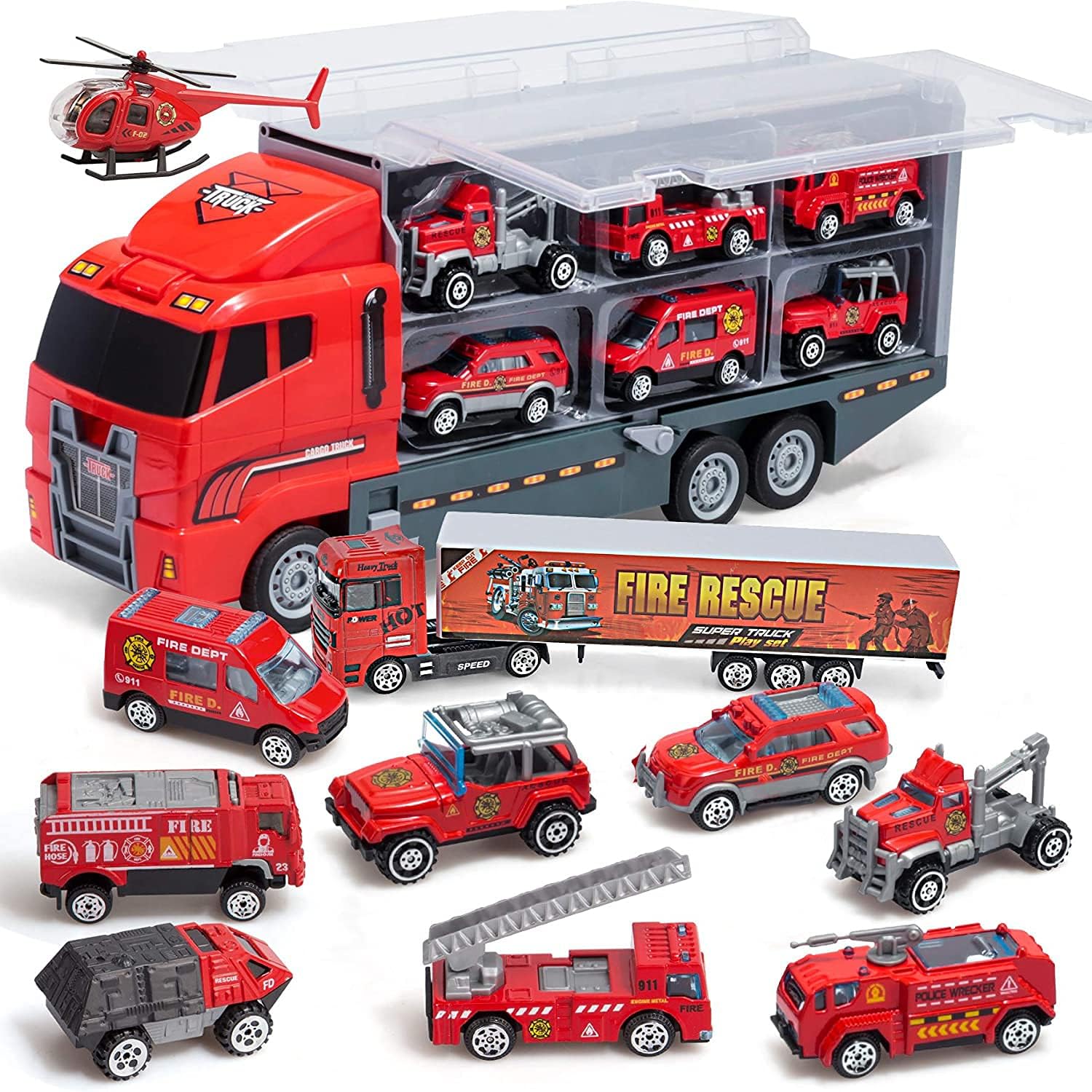 Ultimate Versatile 10 in 1 Big Carrier Truck - Complete Fire Truck Toy