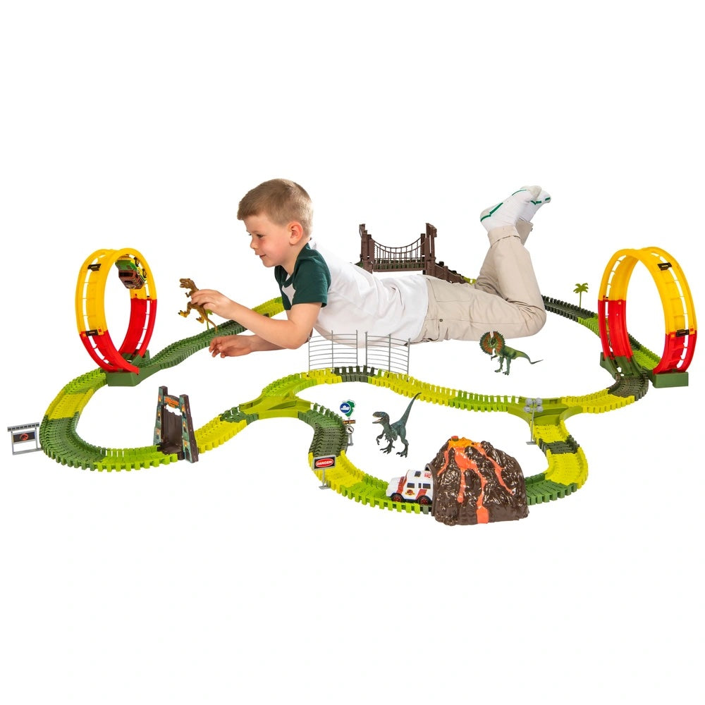 Jurassic Park Adventure Track Playset: Dino Racing Fun with Volcano